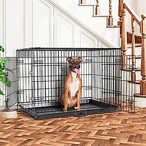48 Inch Dog Crates for Large Dogs with PP Leak-Proof Dog Pan,XL Double Door Folding Metal Pet Crate with 3 pcs Slide Bolt Latch，Animal Cage Indoor Outdoor Dog Kennel