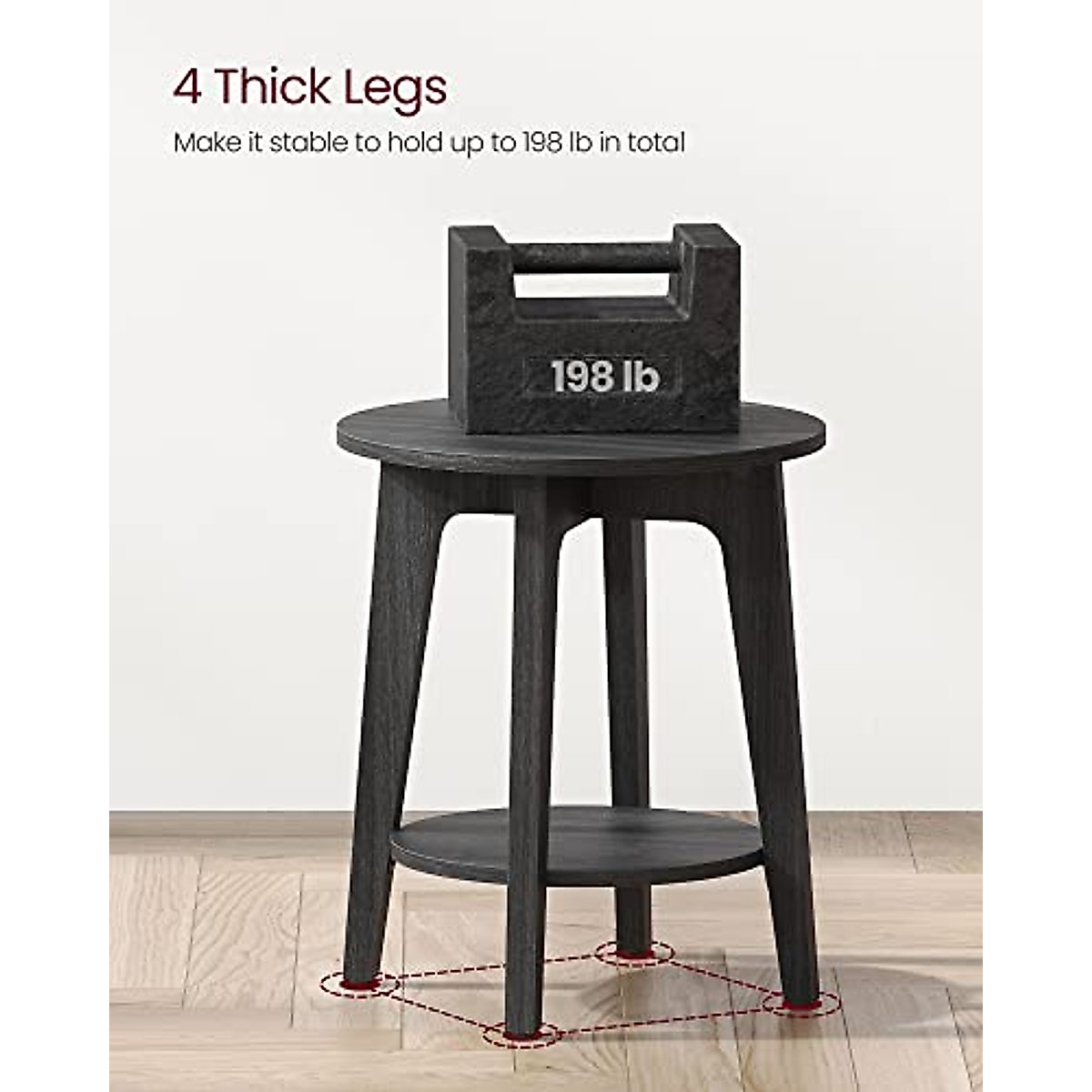VASAGLE Round End Table with Lower Shelf, Nightstand for Small Spaces, 15.8 x15.8 x 19.7 Inches, Black
