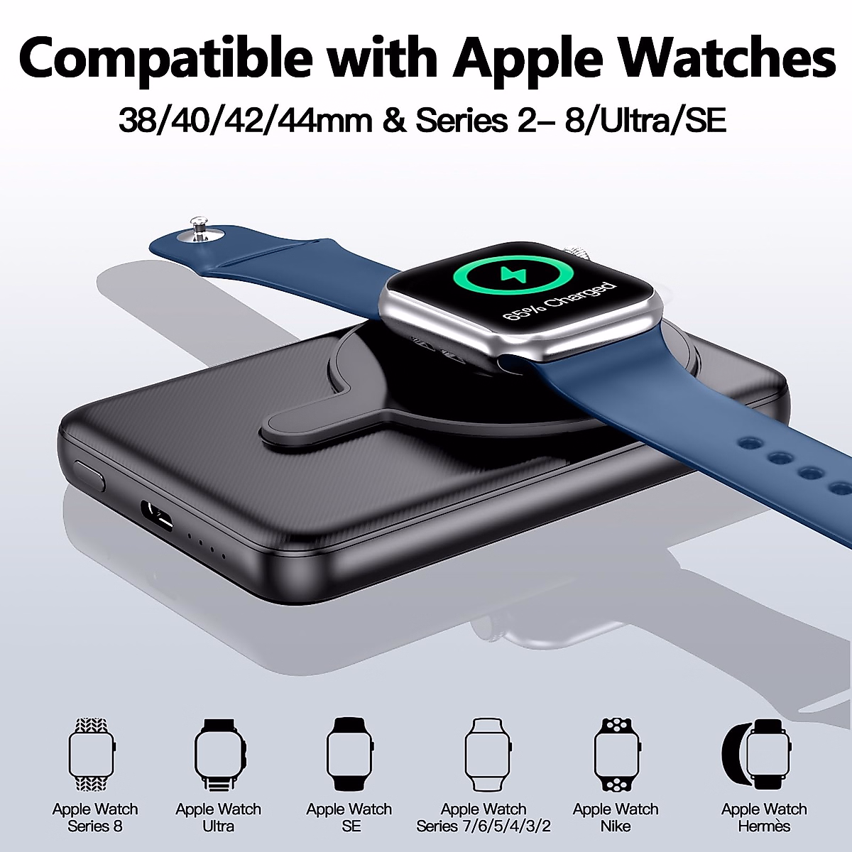 kurdene Wireless Portable Charger, 3 in 1 Magnetic Power Bank Compatible with iWatch Charger,5000mAh Mag-Safe Batteries Pack,Compatible with iPhone 15/14/13/12 Series, Apple Watch, Airpods-Black