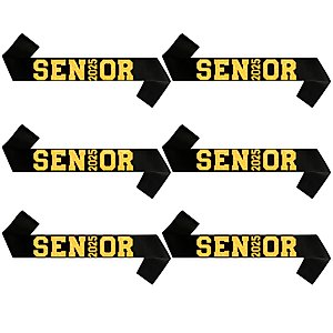 6Pcs Black Senior 2025 Satin Sashes with Gold Glitter Letters- 2025 Graduation Celebrations Sashes - Senior Cheer Sash - Cheerleader Sash - Class Competition Sashes