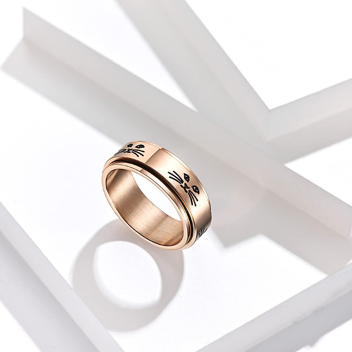 SSZYU This Too Shall Pass 8MM Silver Lovely Cat Spinner Rings for Women Stainless Steel Animal Pet Band Band Cocktail Party Birthday Band Ring Fashion Jewelry Gifts for Women Men,Size 9