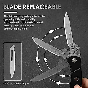 VR VIREN KNIFE Folding Scalpel Pocket Knife，EDC Utility Knife with 6pcs #60A Replaceable Blades，Outdoor Knife，Sharp Skinning Knives for Hunting, Fishing, Deer & Survival