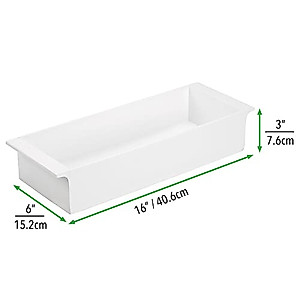 mDesign Deep Bamboo Storage Organizer Tray Bin with Handles, Multipurpose; Use on Bathroom Vanity, Countertop, Toilet Tank - Stackable, 16" Wide - White Wood Finish