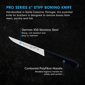 Messermeister Pro Series 6” Stiff Boning Knife - German X50 Stainless Steel & NSF-Approved PolyFibre Handle - 15-Degree Edge, Rust Resistant & Easy to Maintain - Made in Portugal