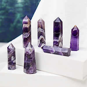 Apengshi Amethyst Healing Crystal Tower 2.75-3.14" Crystal Wand Natural Gem Stone 8 Faceted Single Point Chakra for Home Decoration