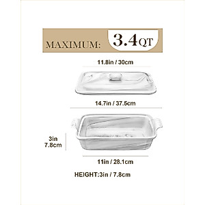 MALACASA Casserole Dish, Baking Dishes for Oven, 4.3qt Ceramic Lasagna Pan, Rectangular Baking Pan, Bakeware Set with Handles for Serving Cooking Banquet Family, 15.9x10x2.9 inches, Series BAKE-GREY