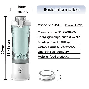 Portable Blender Personal Juicer for Shakes and Smoothies - 21 OZ Electric Protein Shaker Bottle with 6 Blades, USB-C Rechargeable - Mini Small Blender Cup for Kitchen, Office,Gym,Travel,Black