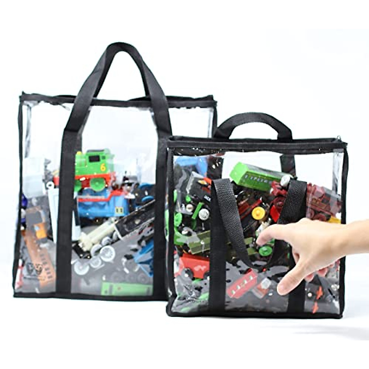 MiniOwls Bin and Chest Organizing Bags - Waterproof Clear Plastic Travelling Pouch. Storage for Toys, Kids Books, Balls, Blocks and Games (12x12 Set of 3)