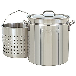 Bayou Classic 1136 36-qt Stainless Stockpot w/Vented Lid and Stainless Perforated Basket Features Stainless Welded Handles Perfect For Steaming Boiling or Frying