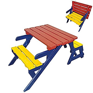HomVent Kids Picnic Table and Bench for Outdoors, Toddler Picnic Table Set, 2-in- 1 Transforming Interchangeable Outdoor Wooden Picnic Table/Garden Bench for Backyard, Porch, Patio, Deck