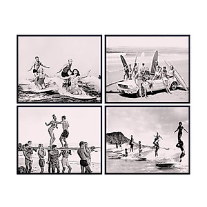 Vintage Surf Party, Surfing Photo Set - Beach Ocean Wall Decor - Coastal Wall Art for Bathroom, Beach House, Living Room, Bedroom - Tropical Summer Room Decorations or Unique Gift for Sea Lovers