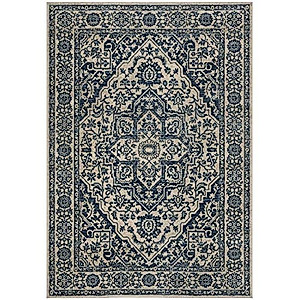 SAFAVIEH Brentwood Collection 8' x 10' Navy / Light Grey BNT832M Medallion Distressed Non-Shedding Living Room Bedroom Dining Home Office Area Rug