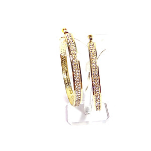 Clip-on Earrings Gold Tone Double Crystal Hoop Earrings 3 Inch Clip Hoop Earrings for Non Pierced Ears
