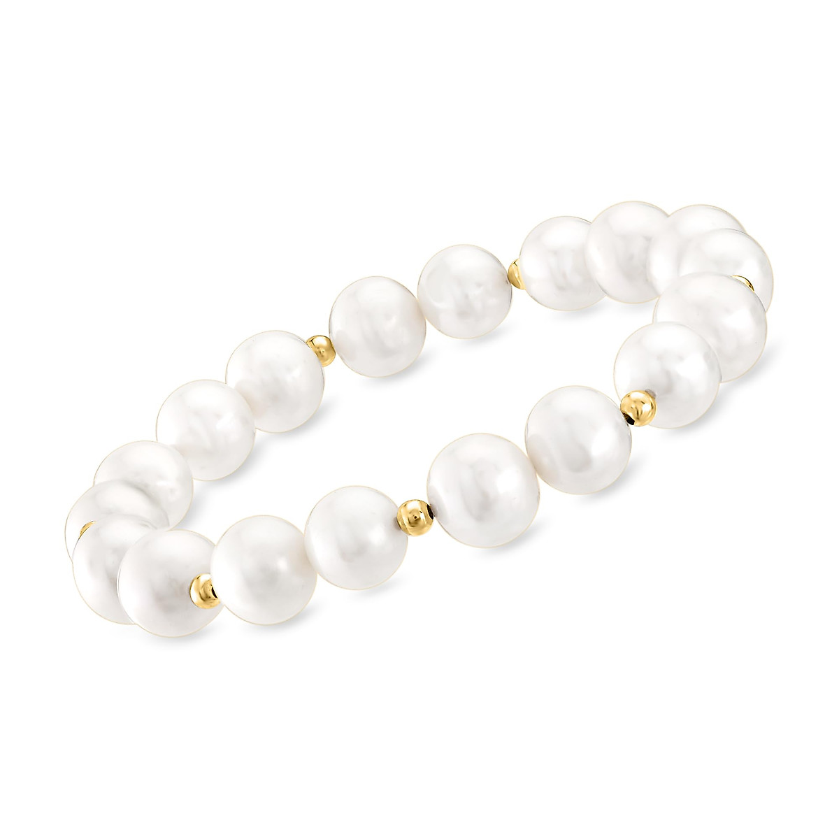 Ross-Simons 9-10mm Cultured Pearl Stretch Bracelet With 14kt Yellow Gold. 7 inches
