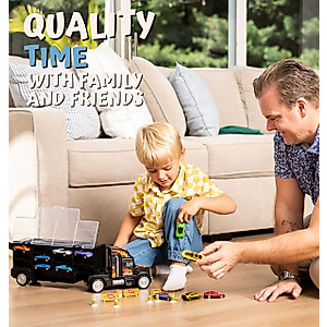 Toy Truck Transport Car Carrier Toy for Boys and Girls Age 3-10 yrs Old - Hauler Truck Includes 12 Toy Cars and Accessories - Car Truck Fits 28 Car Slots - Ideal Gift for Kids