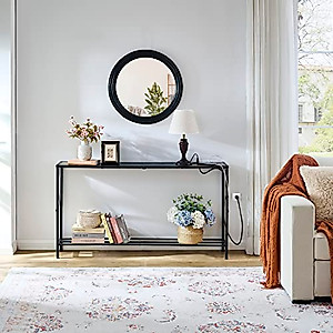 Tajsoon 55.1 Inch Console Table with Charging Station, Industrial entryway Table, Narrow Sofa Table with Shelves, Entrance Table for Entryway, Hallway, Living Room, Foyer, Office, Rustic Brown & Black