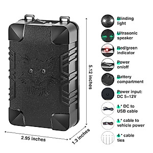 Under Hood Rodent Repeller with LED Flashlights,Battery Operated Ultrasonic Mouse and Rat Deterrent,Keeps Rat Squirrel Out of Car Engines,Warehouse,Humane Rodent Defense,12V Vehicle Protection, Black