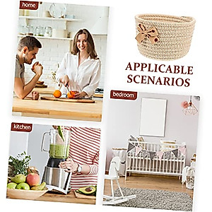 Cotton Rope Storage Basket Baby Keys Woven Storage Basket Table Top Decor Decorations for Shelves Foldable Basket Desktop Storage Basket Small Round Basket Manual Khaki Fabric