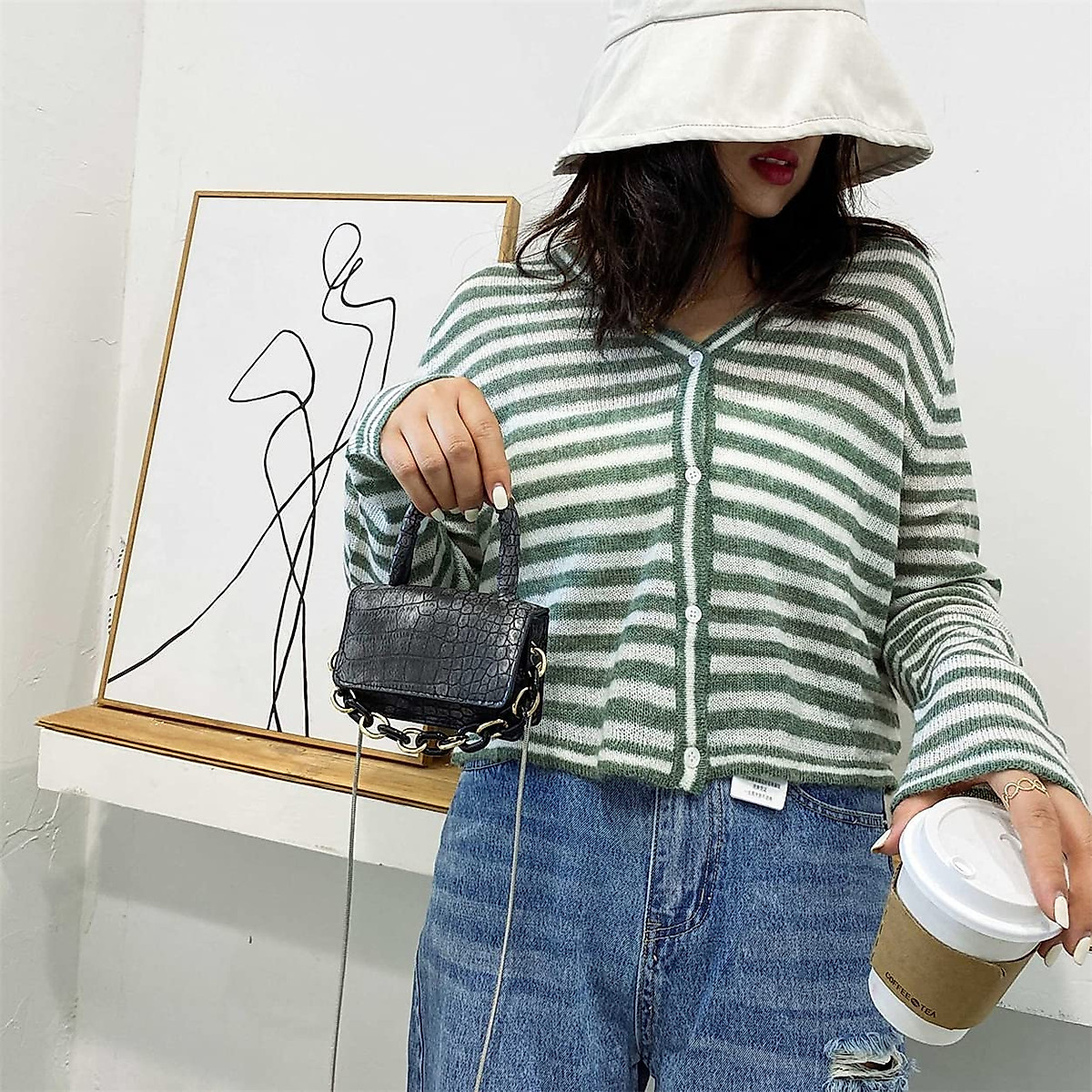 Women's Mini Crocodile Pattern Crossbody Clutch Bag Handbag (Green)