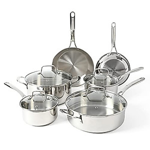 Martha Stewart Castelle 10 Piece 18/8 Stainless Steel Induction Safe Pots and Pans Non-Toxic Cookware Set