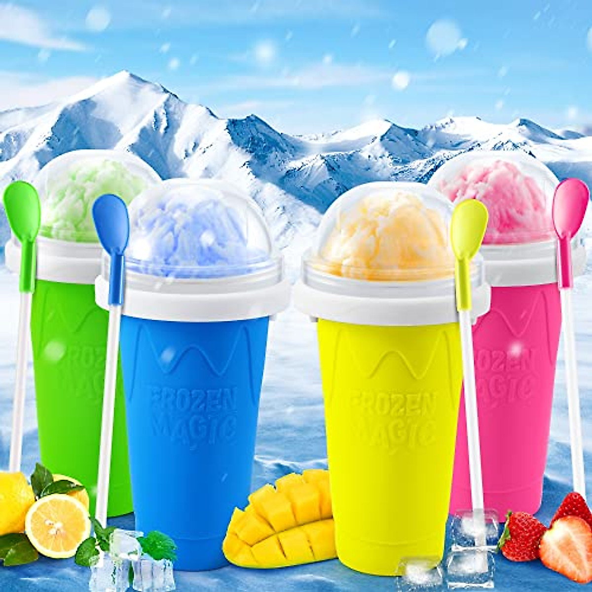 memrable Slushy Maker Cup, Portable Slushie Tik Tok Quick Frozen Smoothies on the Go, Homemade Ice Cream Squeeze Magic Double Layer Milkshake and Smoothie (Yellow), 9.57 x 4.49 4.41