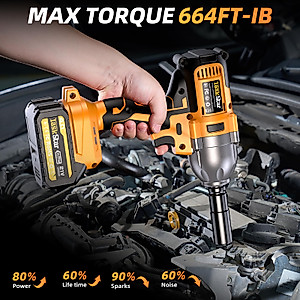 TaskStar Cordless Impact Wrench 1/2 Inch, 900N.m(664ft-lbs) High Torque Brushless Power Impact Gun, 21V 3300RPM Electric Impact Driver with 2x4.0Ah Battery & Fast Charger for Car Tires Truck