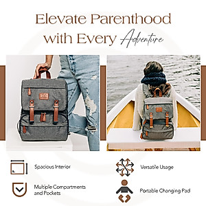 Citi Collective Nomad Grey Diaper Bag Backpack -Premium Vegan Leather- Compact Spacious Design With Insulated Pockets and Stroller Clips