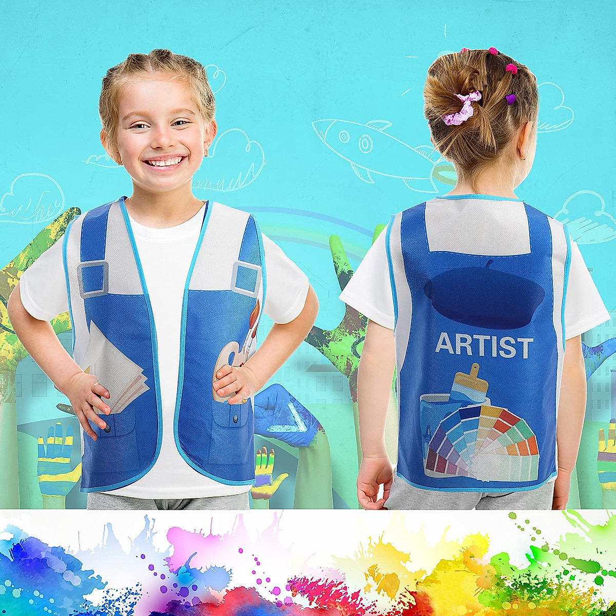 10 Pcs Kids Dress Up Vest Children Role Play Vest Career Costume for Dramatic Pretend Play Party Supplies, 17 x 13.8 Inches(Cool Style)