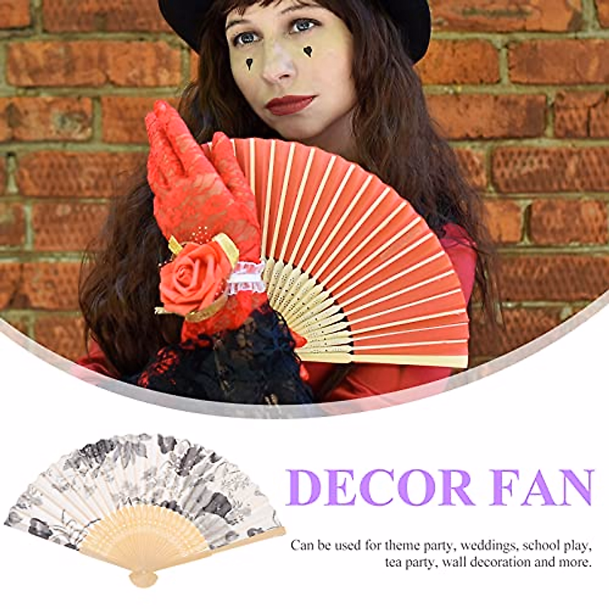 RAZZUM 2 Pcs Floral Folding Hand Fan Chinese Vintage Retro Silk Handheld Fans with Frames for Wedding Dancing Church Party Gifts Grey Fan