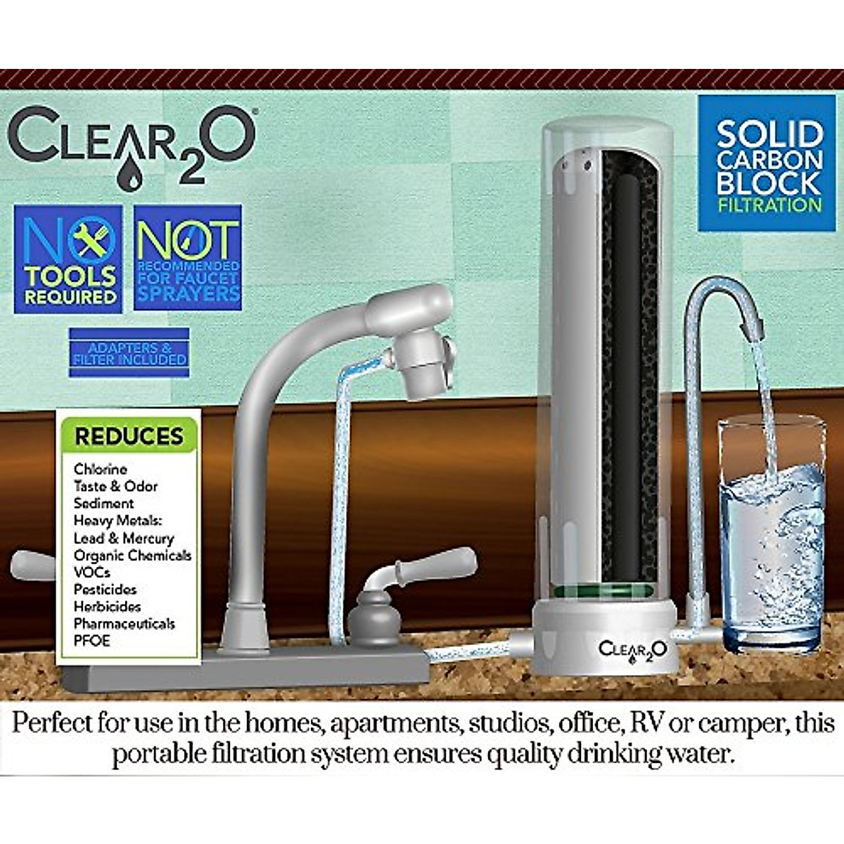 Clear2o CCT2000 Countertop Drinking Water Filter System, Reduces over 200 harmful contaminants – including chlorine, lead, mercury, sediment, heavy metals and VOC’s, White