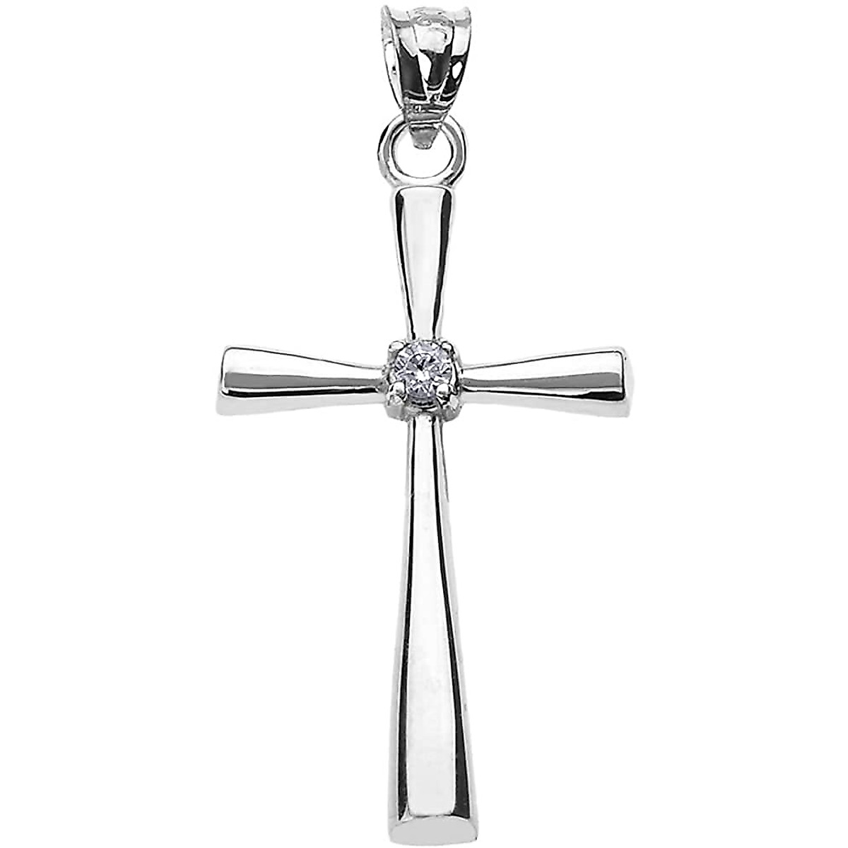 Religious Jewelry 10K White Gold Solitaire Diamond Accented Cross Pendant Charm (K-M Color, Promo Clarity)