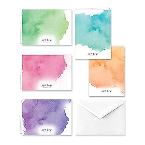 Paper Frenzy Watercolor Appreciation Thank You Note Cards and White Envelopes - 25 pack