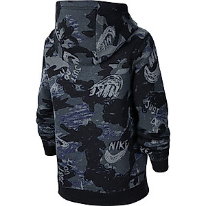 Nike Sportswear Youth Boys Junior Club Camo Hoodie Black/Light Smoke Gray CU8927 010 (Large)