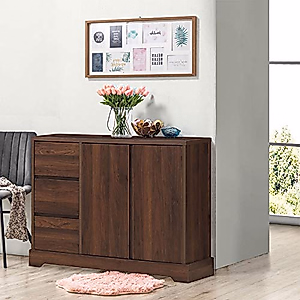 Giantex Buffet Sideboard, Storage Console Table with 3 Drawers and 2-Door Cabinets, Buffet Server Cupboard for Kitchen, Dining Room, Living Room, Entryway, Walnut (46.5”LX 15.5”WX 30.5”H)