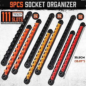 HORUSDY 9-Piece ABS Socket Organizer, 1/4-Inch 3/8-Inch 1/2-Inch, 360° Swivel Premium Quality Socket Holders