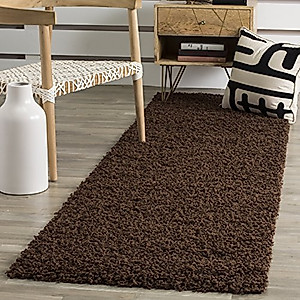 SAFAVIEH Athens Shag Collection Runner Rug - 2'3" x 8', Brown, Non-Shedding & Easy Care, 1.5-inch Thick Ideal for High Traffic Areas in Living Room, Bedroom (SGA119A)