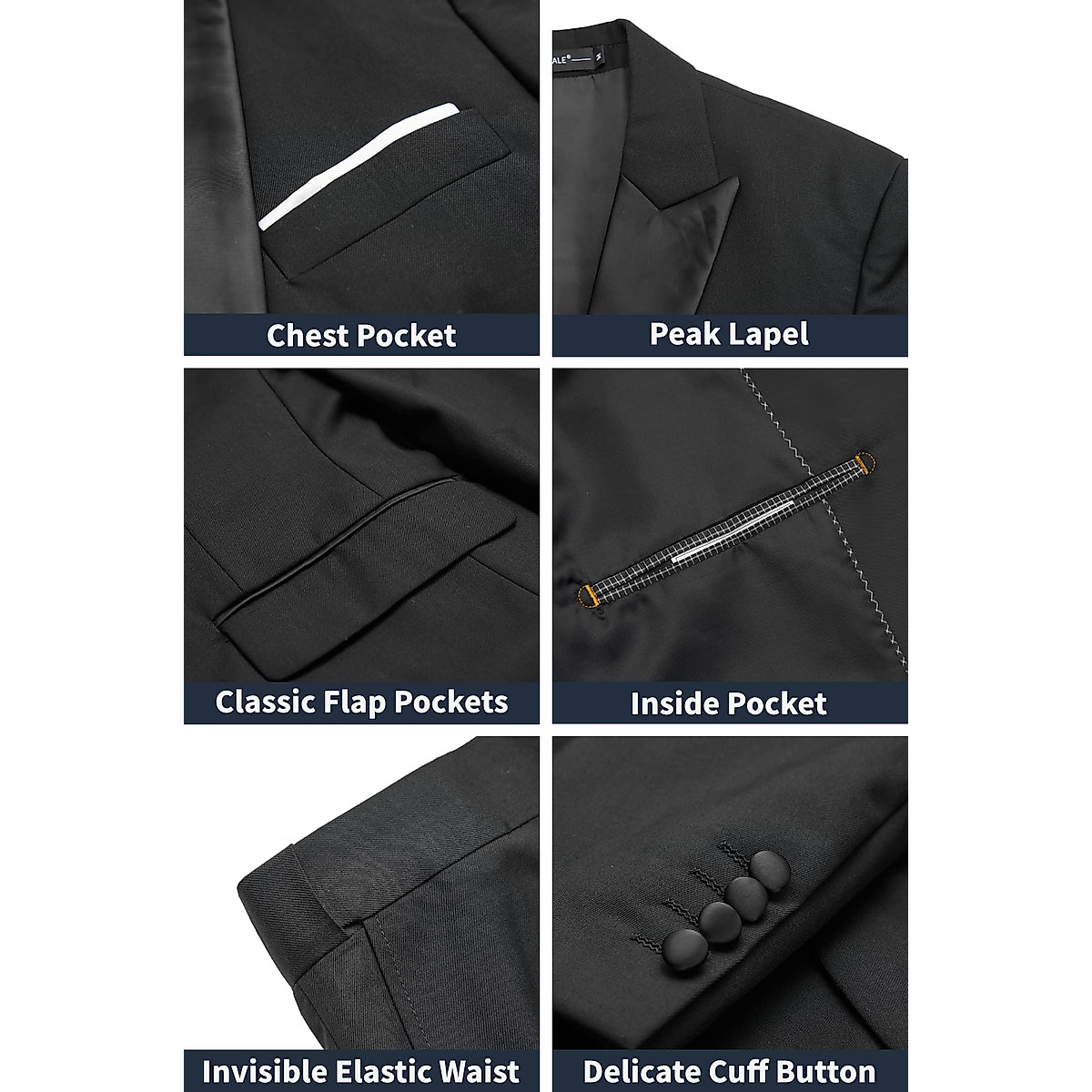 MAGE MALE Men's 2 Piece Suit Peaked Lapel One Button Slim Fit Formal Wedding Prom Suits Blazer Pants with Bow Tie Set