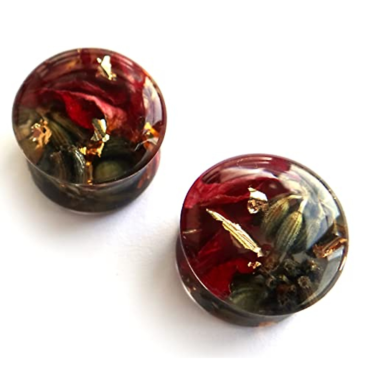 ETERNIADA Rose and Lavender ear plugs Wedding gauges 00g plugs 2g earrings Rose gauges 0g tunnels 2 inch plugs Resin gauges Real flower plugs Floral gauges (00g / 10mm / 3/8" / PAIR)