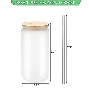 YOUKE OLA 24 Pack Sublimation Glass Cups Can Shaped Frosted with Bamboo Lids Borosilicate Glasses Tumbler Mason Jar Cups Mug with Glass Straw for Beer, Juice, Drinks Vinyl DIY 16oz