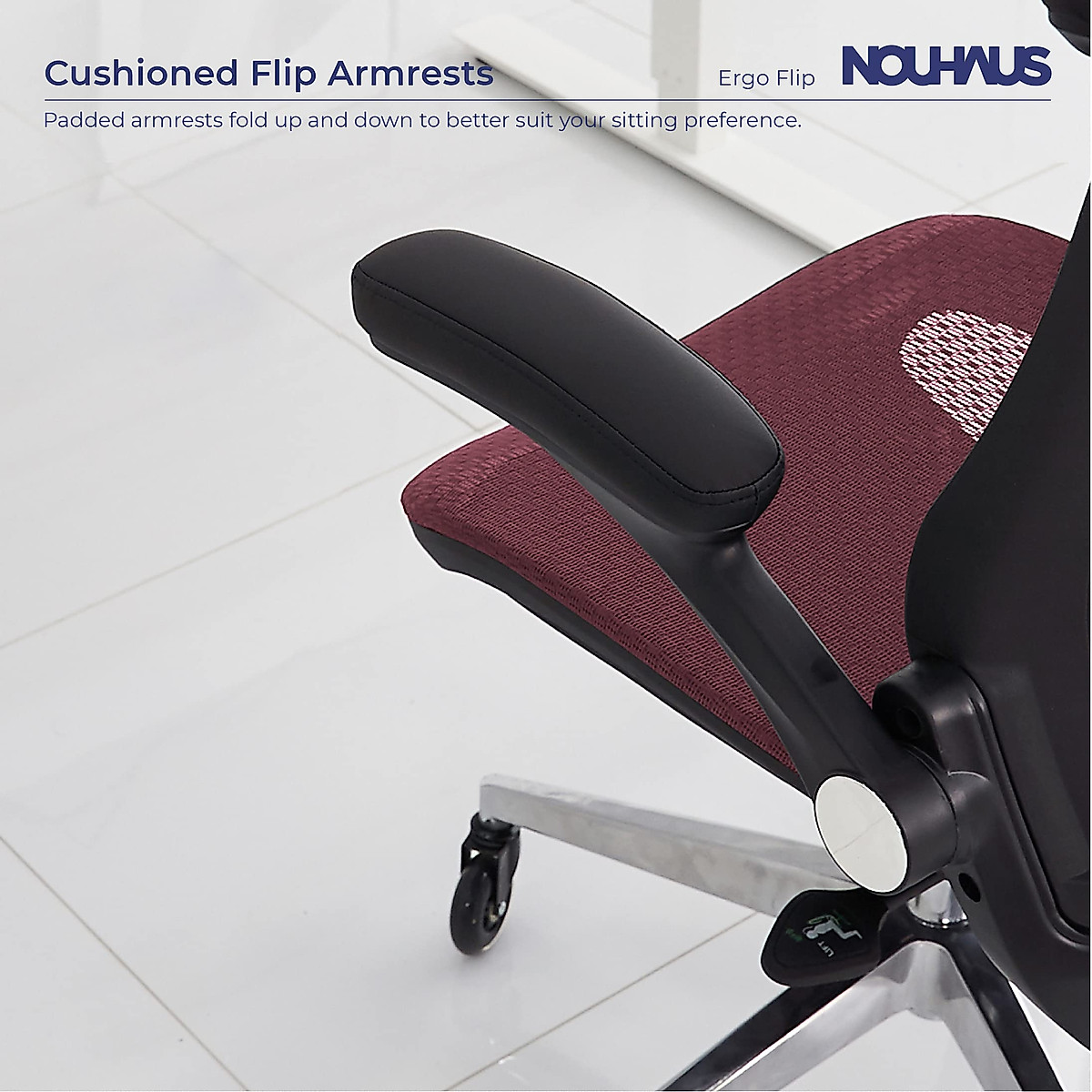 Nouhaus Ergonomic Mesh Office Chair Comfy Gaming Chairs with Adjustable Headrest & Armrest, Big and Tall Swivel Desk Computer Chair Tilt Function(ErgoFlip, Burgundy)