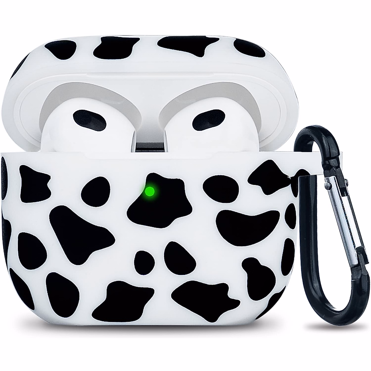 Silicone Cow Airpods 3 Case 2021, YOMPLOW Case Cover for Apple Airpods 3rd Generation Floral Print Soft Flexible Cover for Air Pod 3 Women Girls, Skin with Keychain - Black Cow