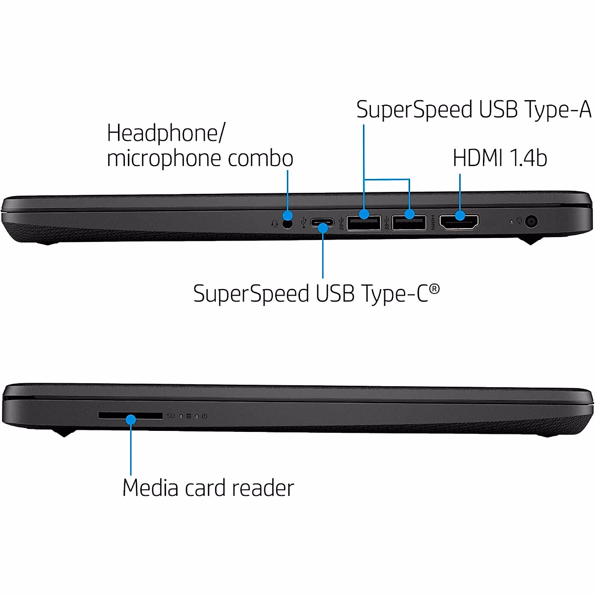 HP Premium 14-inch HD Thin and Light Laptop, Intel Dual-Core Processor, 32GB RAM, 128GB Storage(64GB eMMC+64GB Card), Webcam, Bluetooth, HDMI, Wi-Fi, Win11 + 1 Year Microsoft 365, Jet Black, W/GaLiMu