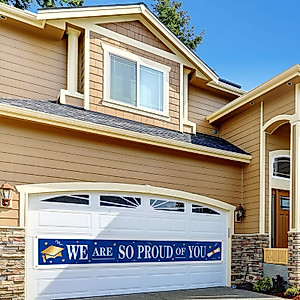 Large Huge 2023 Graduation Party Banner We are So Proud of You Congrats Grad Hanging Banner Backdrop Background Photo Prop Booth Graduation Party Decoration (Blue with White Words)