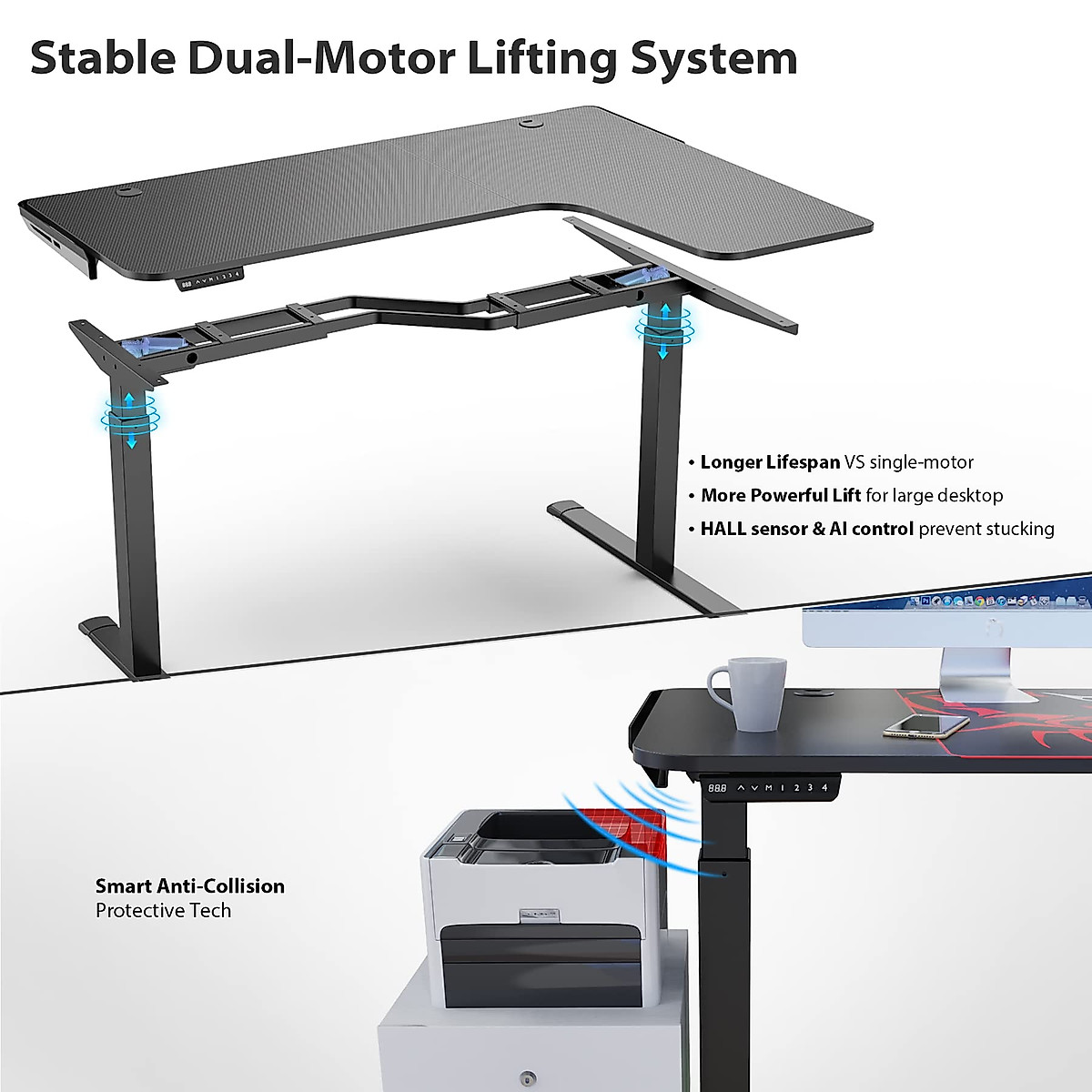 EE EUREKA ERGONOMIC L Shaped Standing Desk, 61" Electric Adjustable Height Gaming Desk, Sit to Stand Desk Home Office Corner Computer Desk Large PC Desktop Workstation with Dual Motor,Black/Right