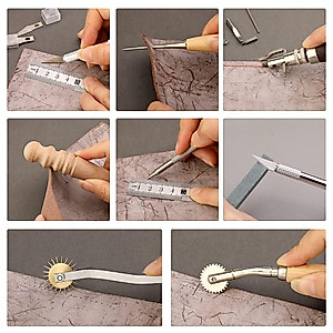 Leather Working Tools Leather Craft Kit and Supplies Upholstery Repair Kit with Waxed Thread Stitching Groover Awl for Punch Stitching, Leather Sewing and DIY Craft Making