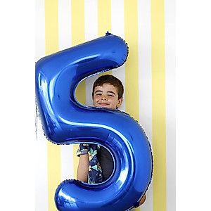 Number 5 Balloon 40 Inch for 5th Birthday Decorations, 15 25 35 50 Mylar Big Navy Blue Foil Number Balloons for Wedding Anniversary Party Decor