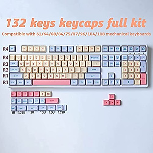 Hyekit PBT Keycaps 132 Keys Marshmallow Keycaps Dye-Sublimation Cute Keycaps XDA Profile Custom Keycaps for Cherry Gateron MX Switches Mechanical Keyboards