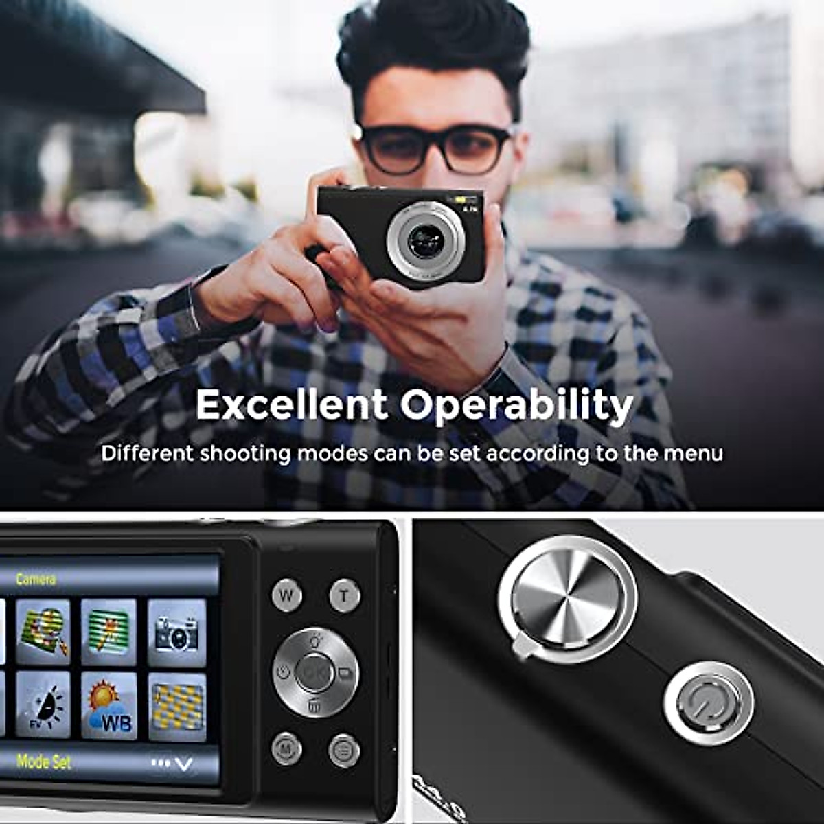 Digital Camera Auto Focus 2.7K Vlogging Camera HD 48MP 16X Digital Zoom Camera with 32G Memory Card 2 Batteries YouTube Portable Mini Compact Camera for Kids Teens Adult Beginner