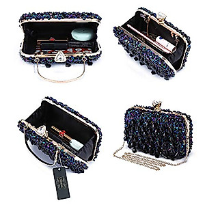 UBORSE Women Clutch Wedding Purse Rhinestone Crystal Beaded Bags Cocktail Party Bridal Prom Handbag for Women (Blue)
