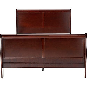BOWERY HILL Traditional Style Queen Sleigh Bed in Cherry | KD Headboard, Footboard
